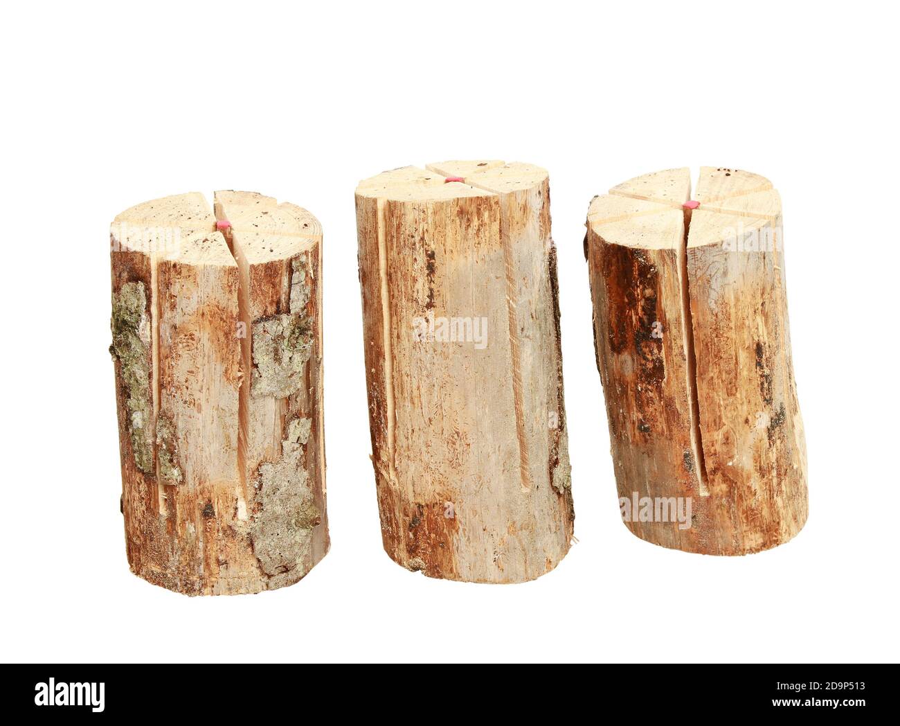 Heap of three logs with a built in lighter isolated on a white Stock ...