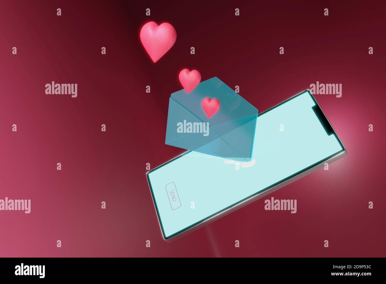 3d rendering , Valentine's Day - Sending love message concept Stock ...