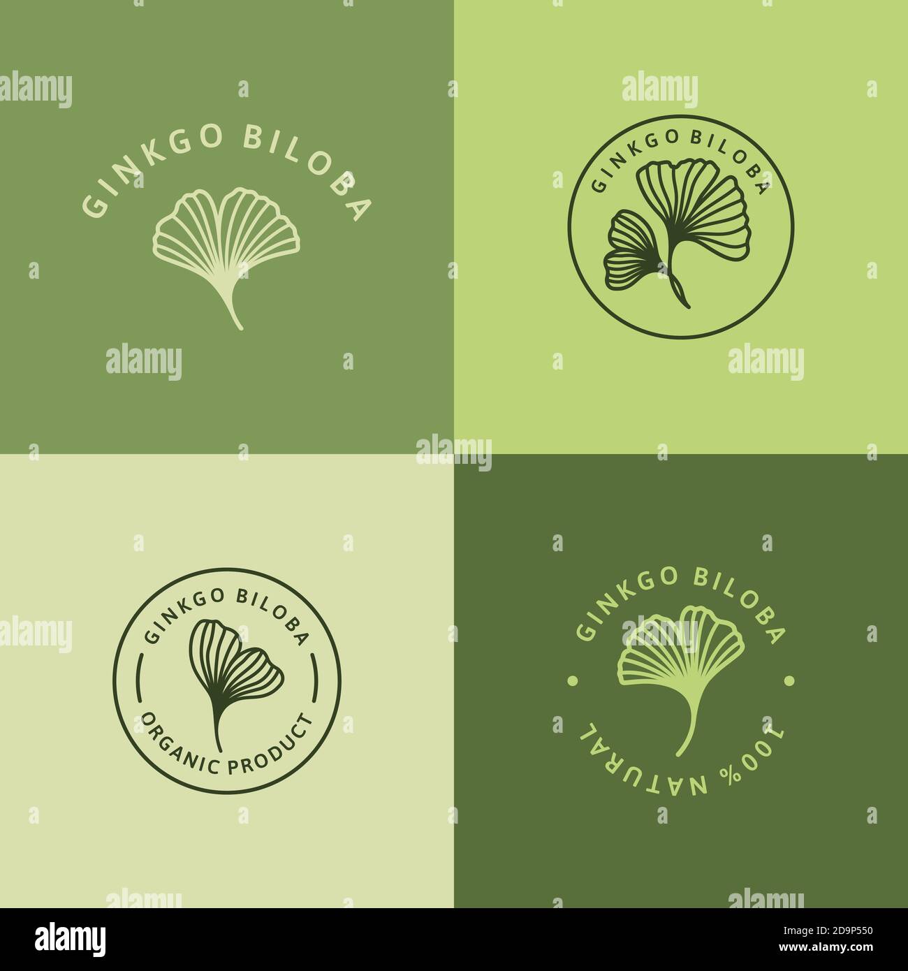 Set of Ginkgo Biloba Leaf green badge and icon in trendy linear style ...
