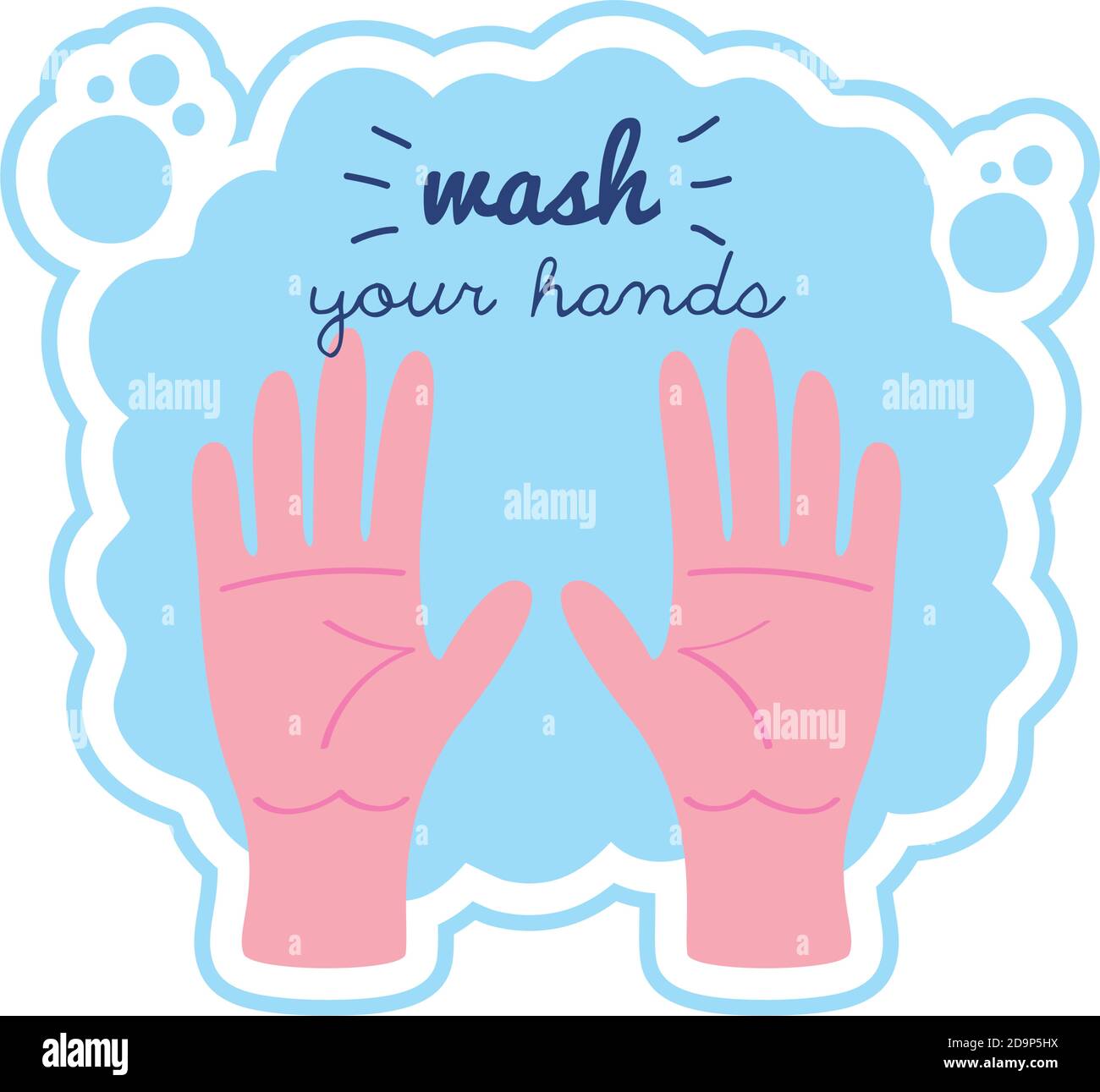 wash your hands lettering campaign with hands and foam vector ...