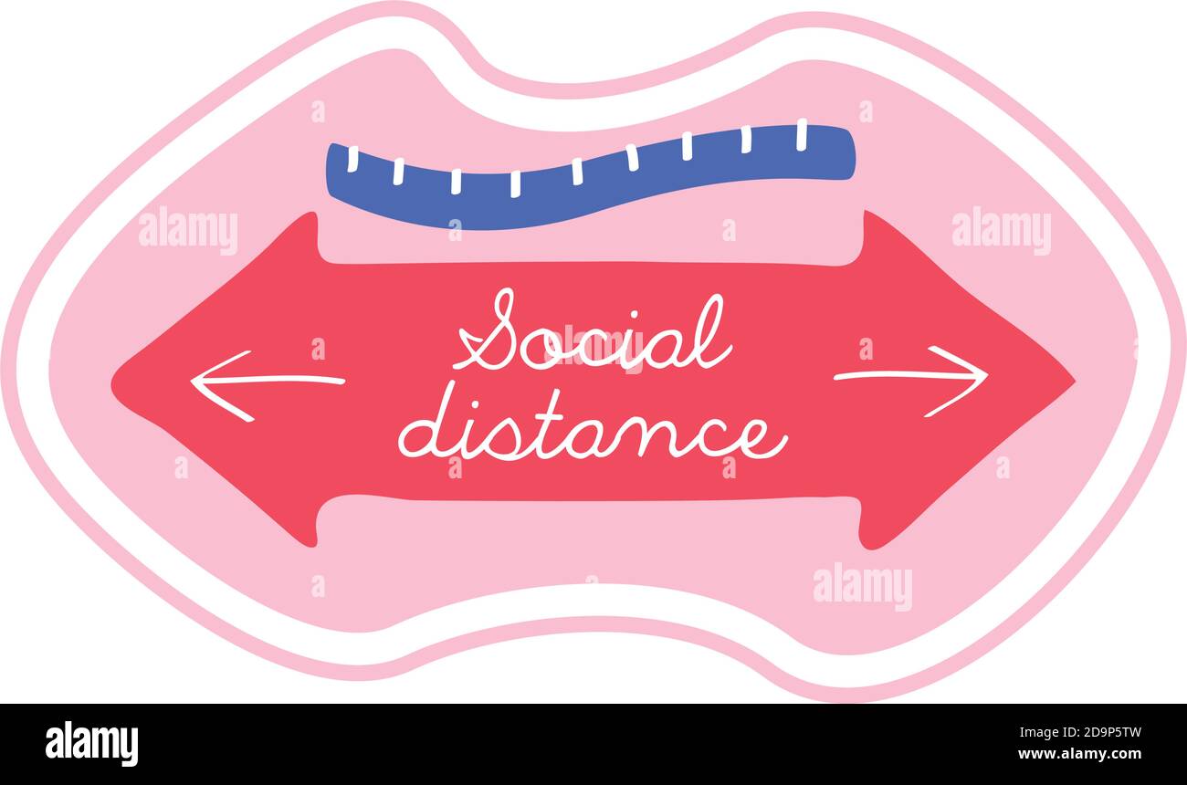 social distance lettering campaign with arrow vector illustration ...