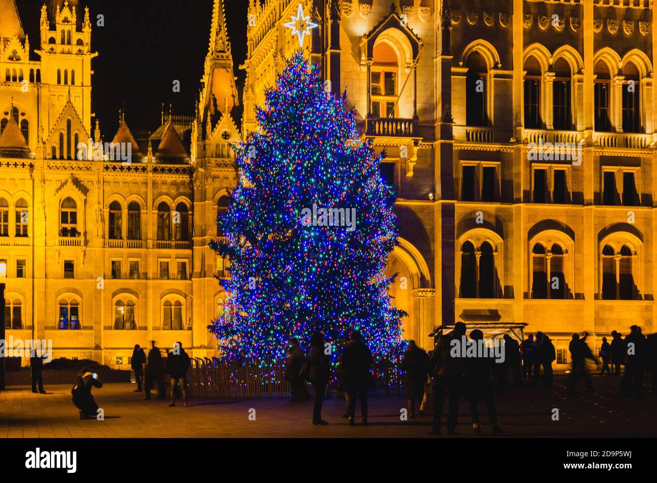 Christmas Tree In Front Off Parliament Building, At Kossuth Square ...