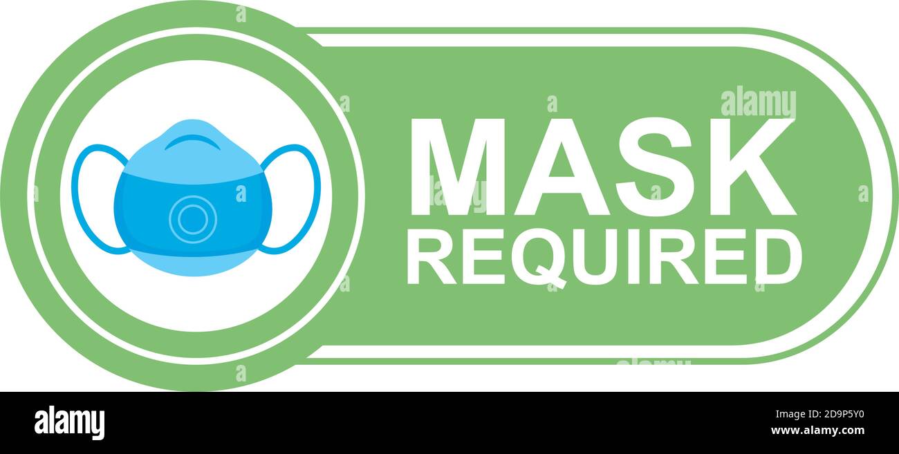 mask required label sticker with medical mask and lettering vector ...