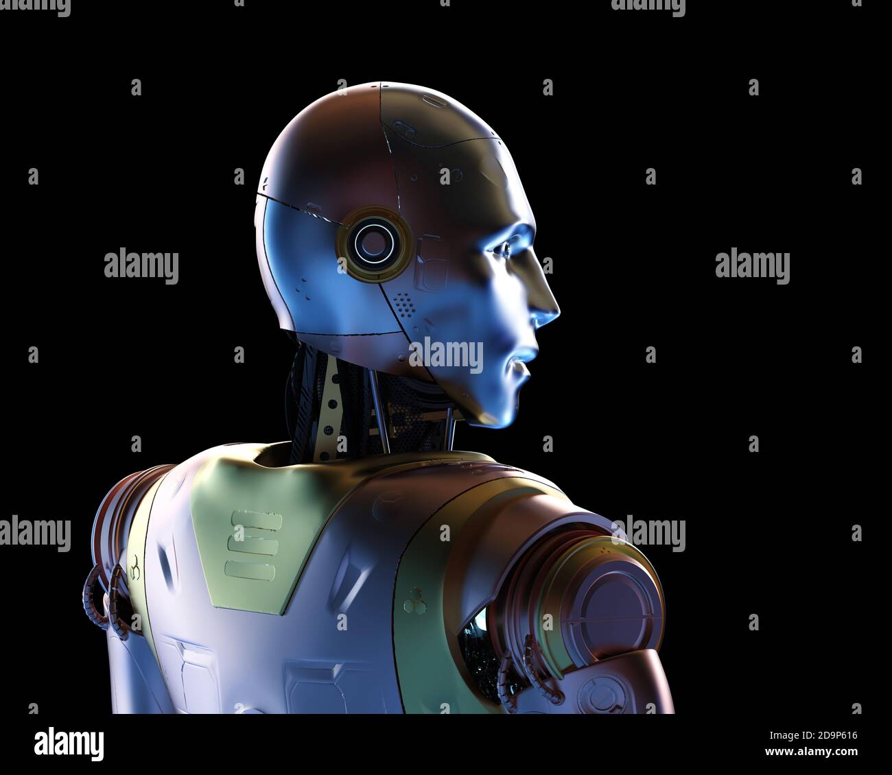 3d rendering metal cyborg or robot in black background Stock Photo - Alamy