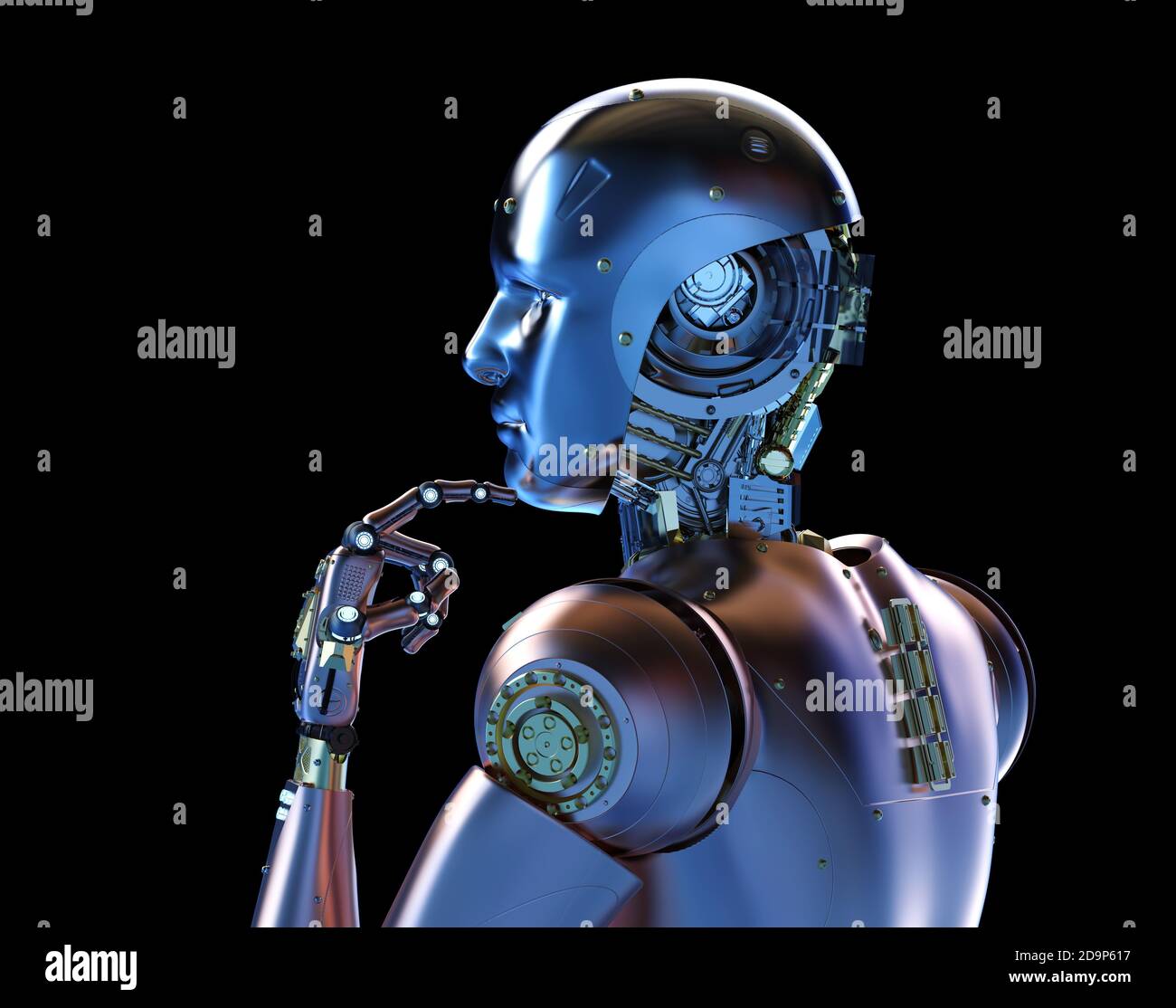3d rendering metal cyborg or robot in black background Stock Photo - Alamy