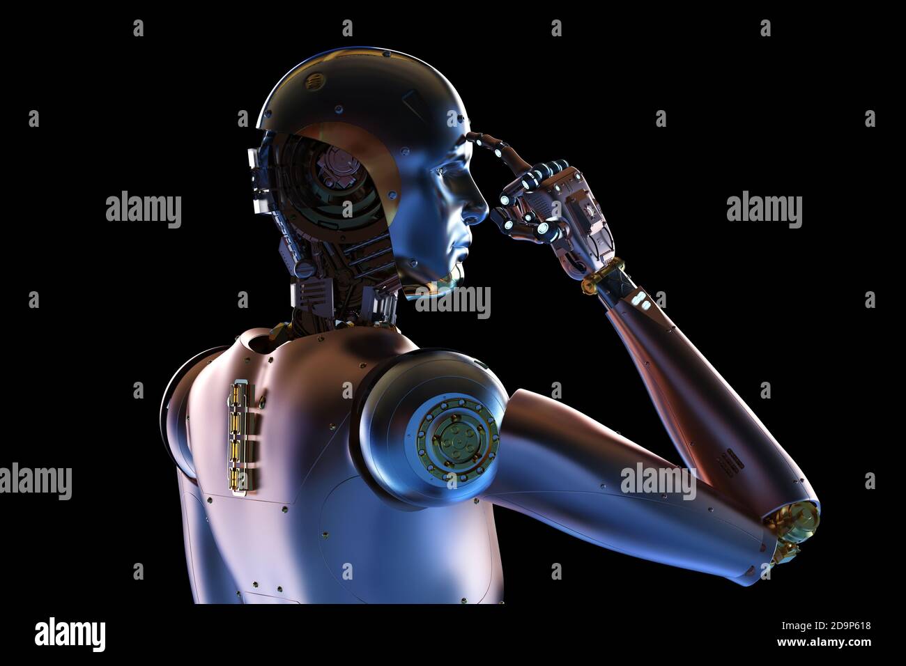 3d rendering metal cyborg or robot in black background Stock Photo - Alamy