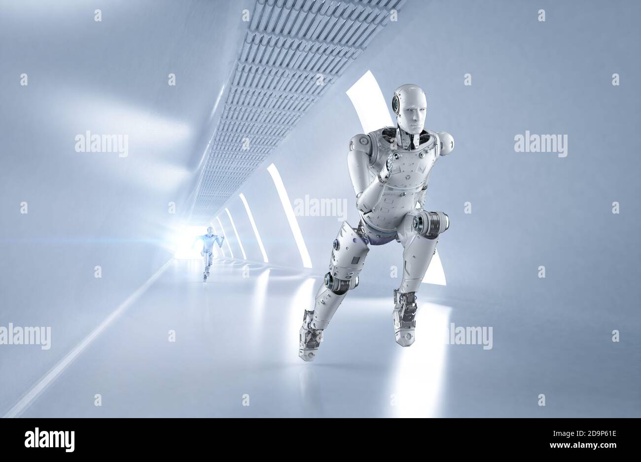 3d rendering cyborg running with fast speed in competition Stock Photo ...