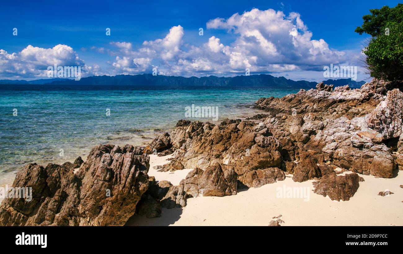 Rocks on the beach on the tropical island in Philippines Stock Photo ...