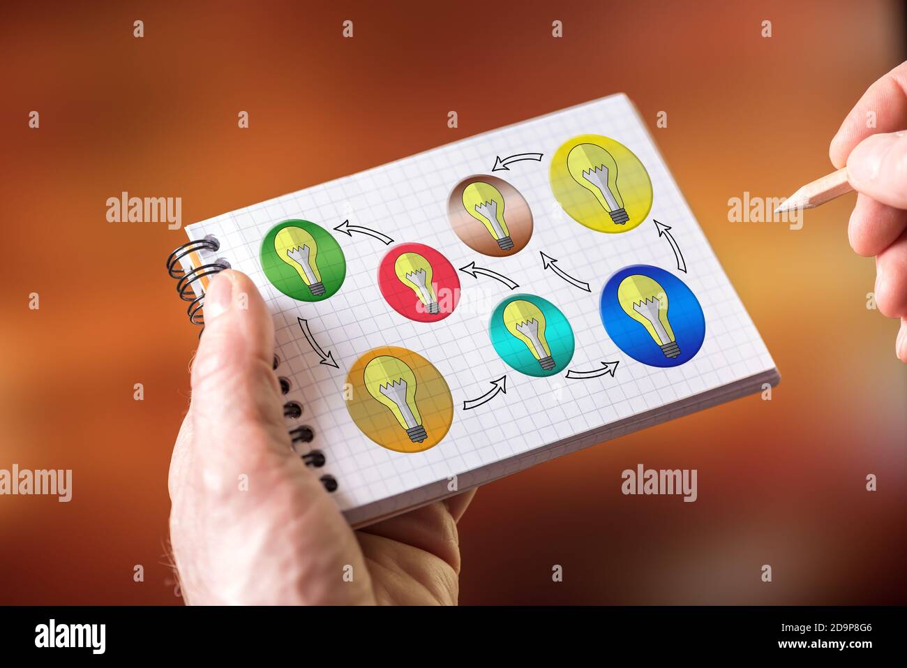 Hand drawing ideas sharing concept on a notepad Stock Photo - Alamy
