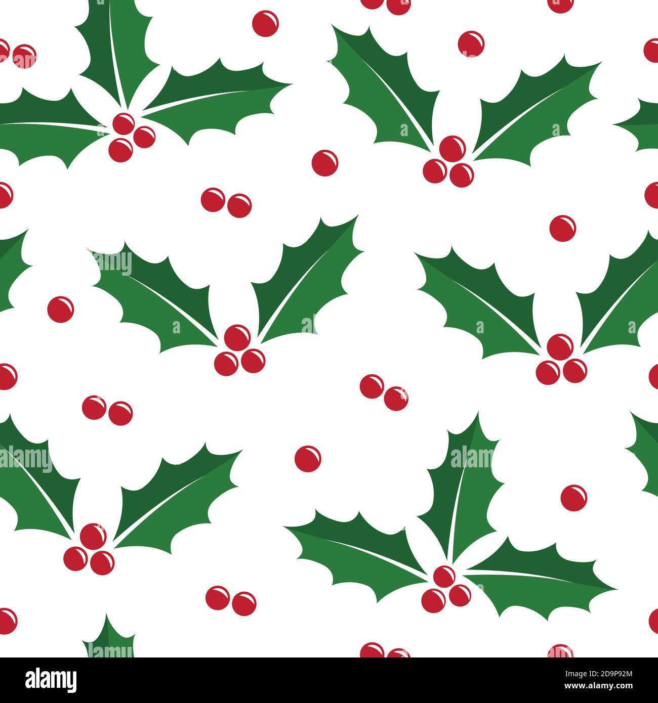 christmas holly berry seamless pattern isoladet on white vector ...