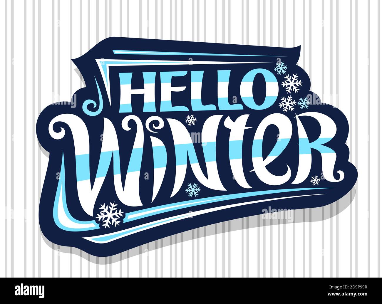 Vector lettering Hello Winter, dark label with unique curly ...