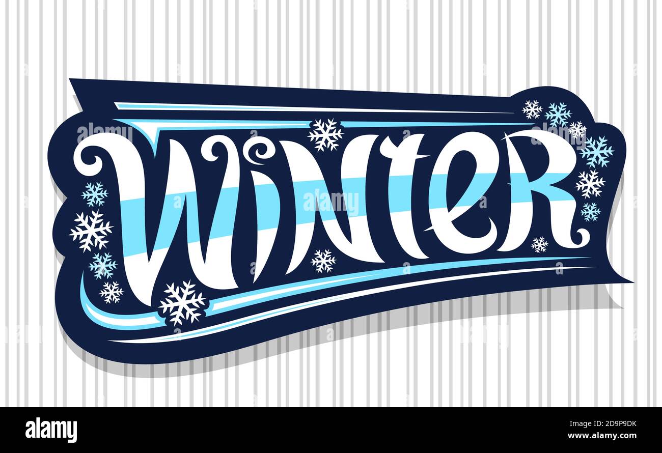 Vector banner for Winter, dark badge with unique curly calligraphic ...