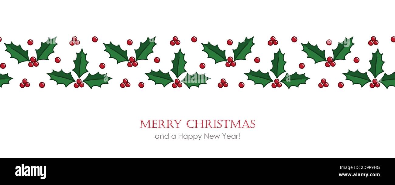 christmas card with seamless holly berry border vector illustration ...