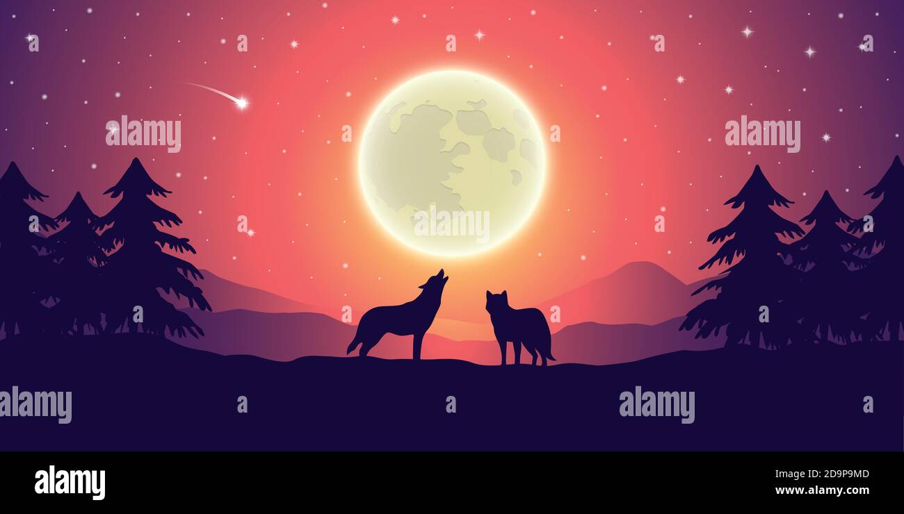Wolves howling at moon hi-res stock photography and images - Alamy