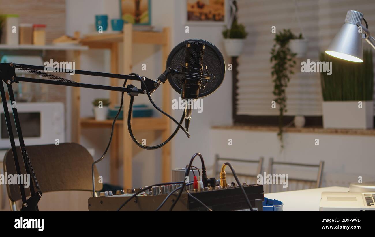 Microphone and mixer for podcast of famous influencer. Recording social ...