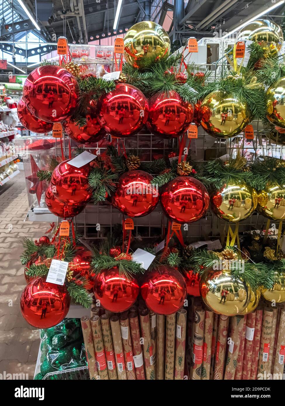 04 11 2020 Moscow, Russian Federation, OBI hypermarket. New Year's ...