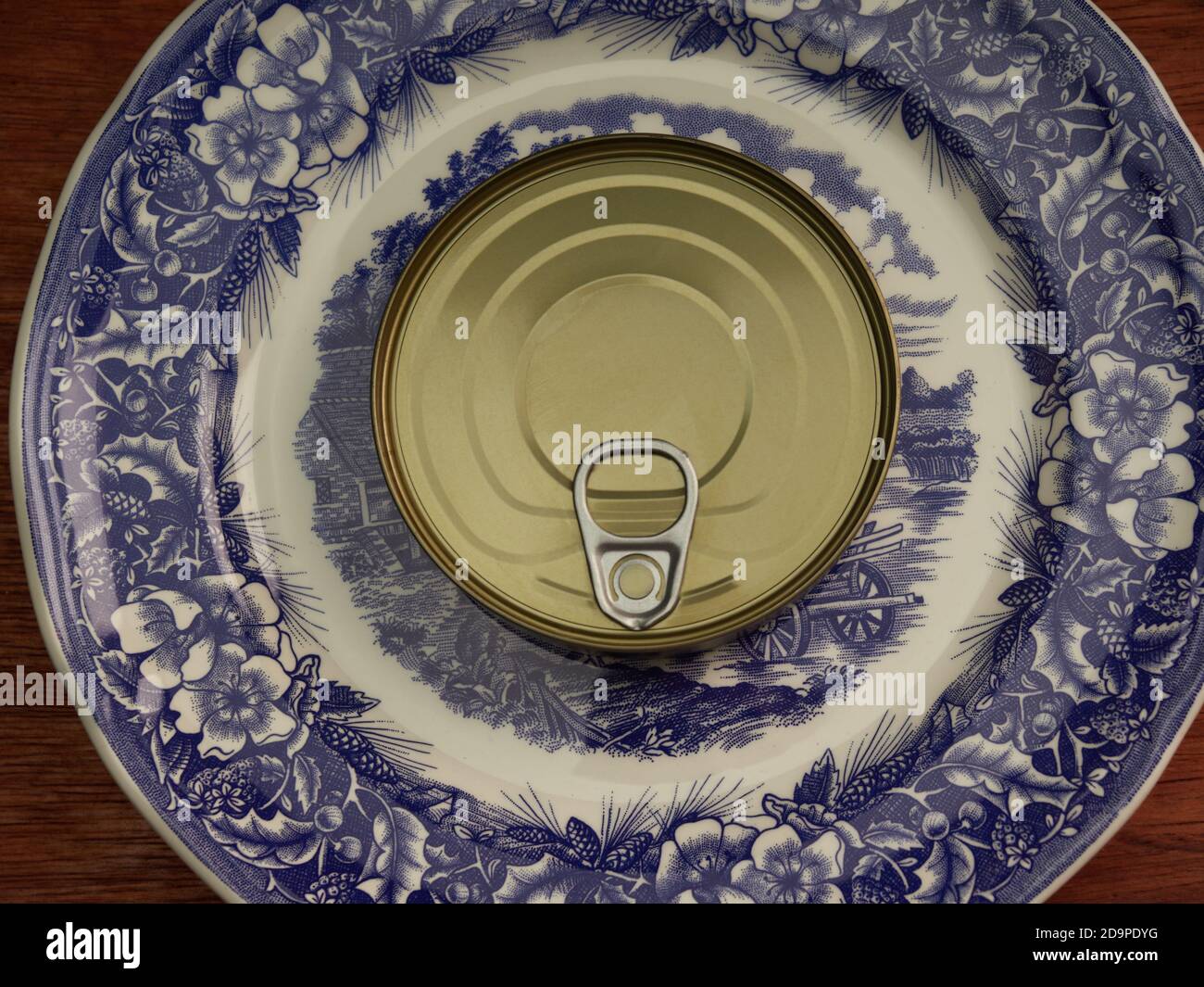 Different types of cans with prepared foods for consumption, vegetables ...