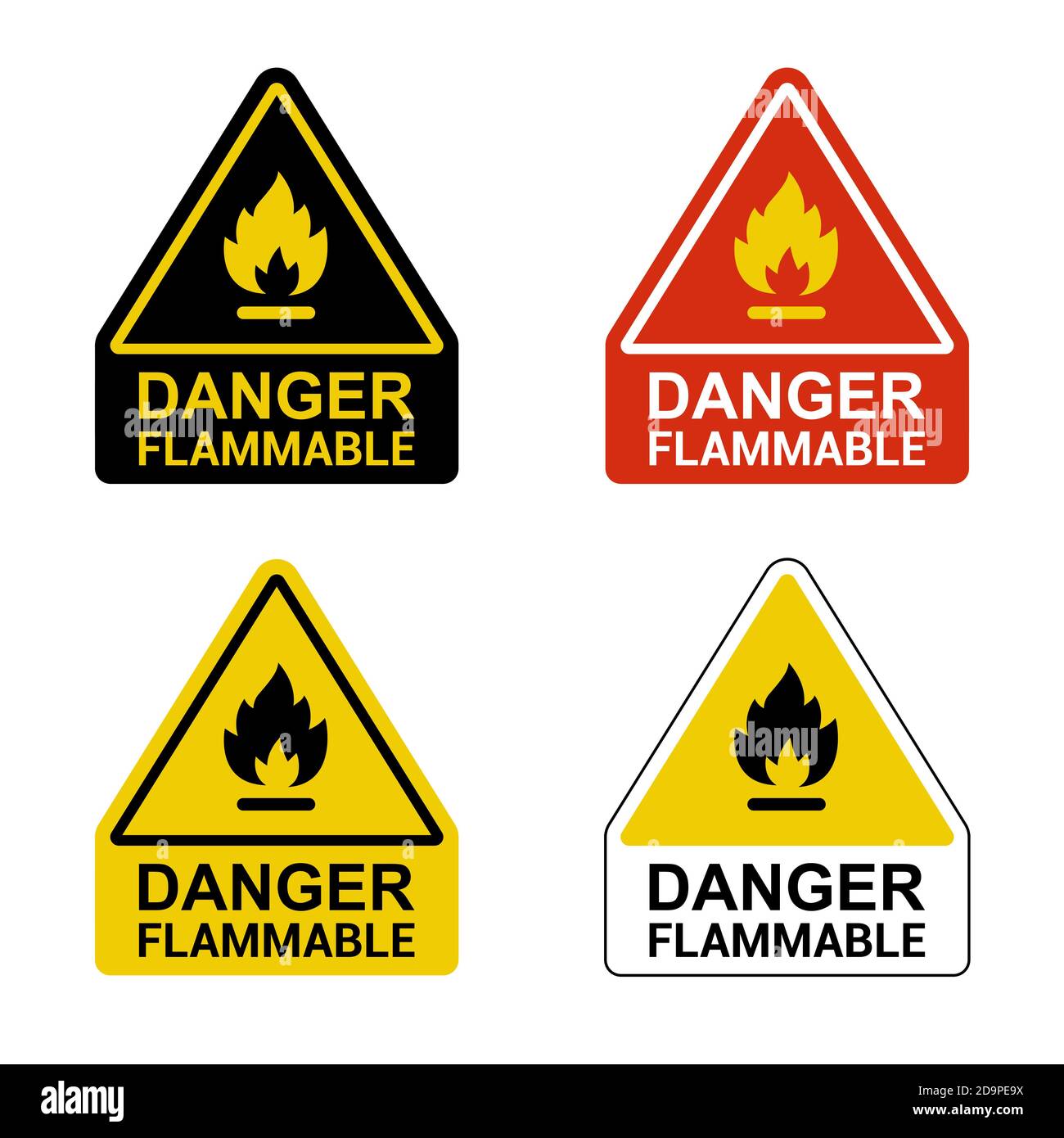set of stickers caution flammable. flat vector illustration isolated on ...