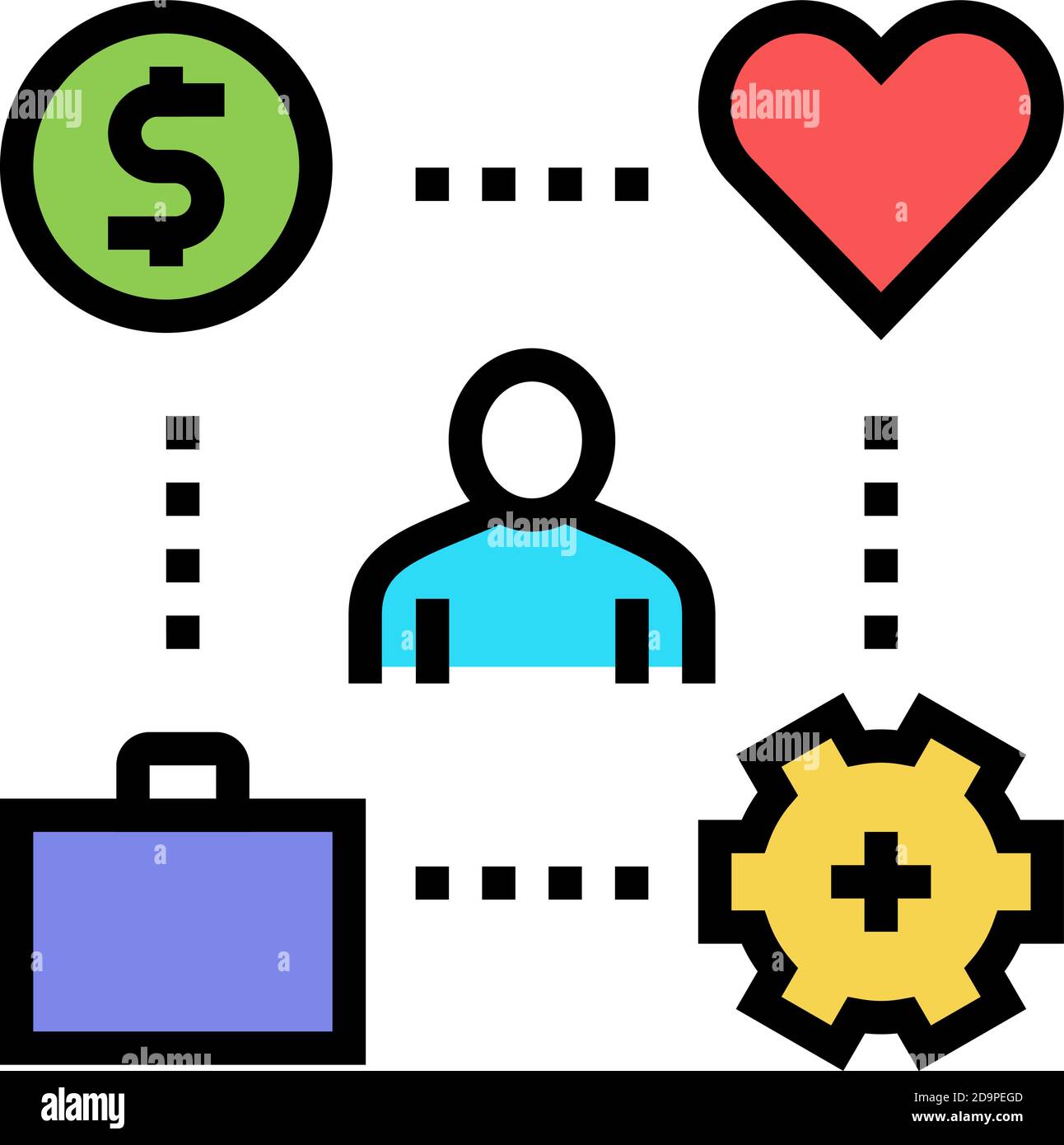 working process, love and pay for work color icon vector illustration ...