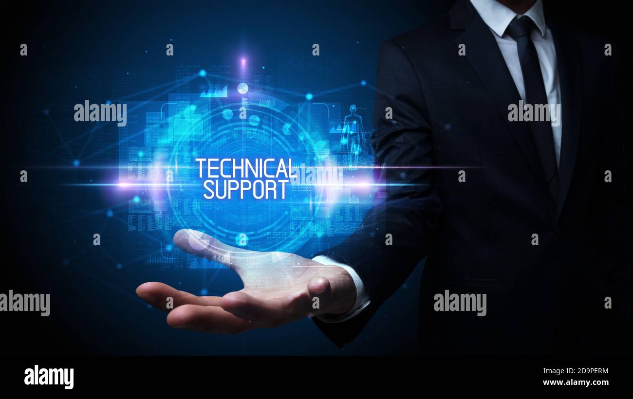 Man hand holding TECHNICAL SUPPORT inscription, technology concept ...