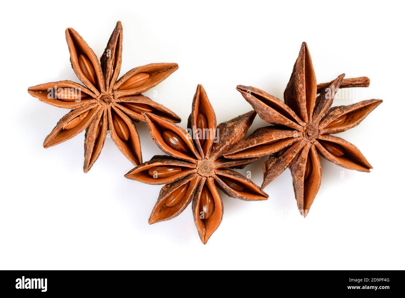 Star anise. Three star anise fruits. Macro close-up Isolated on white ...