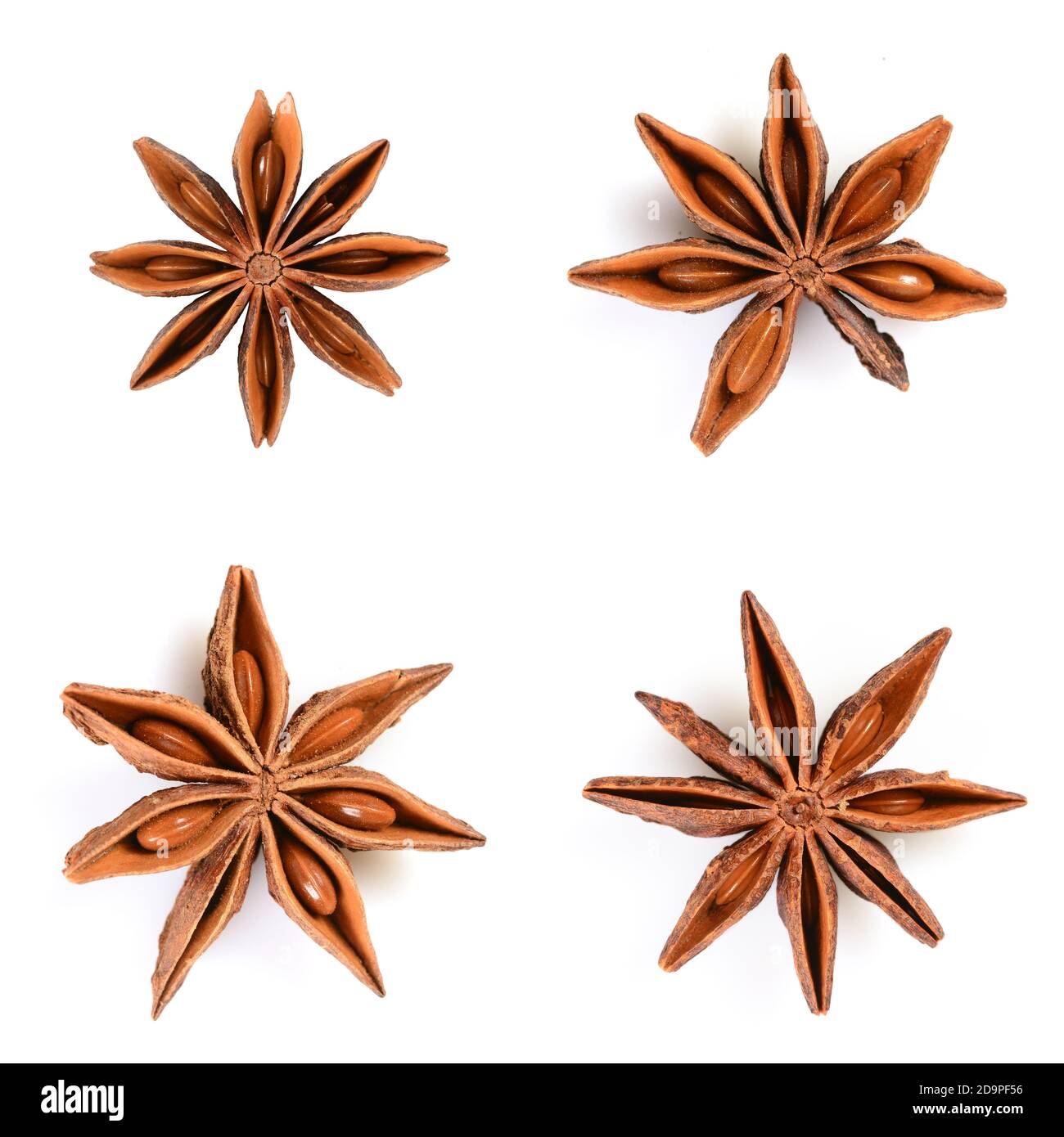 Star anise. Set of four star anise fruits. Close-up Isolated on white ...