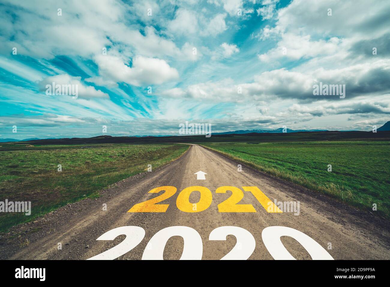 2021 New Year road trip travel and future vision concept . Nature ...