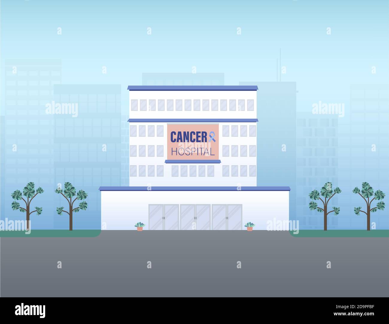 Cancer hospital building or exterior in city flat design vector ...