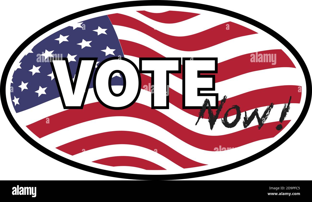 Vote now text on United States flag background. Sticker emblem vector ...