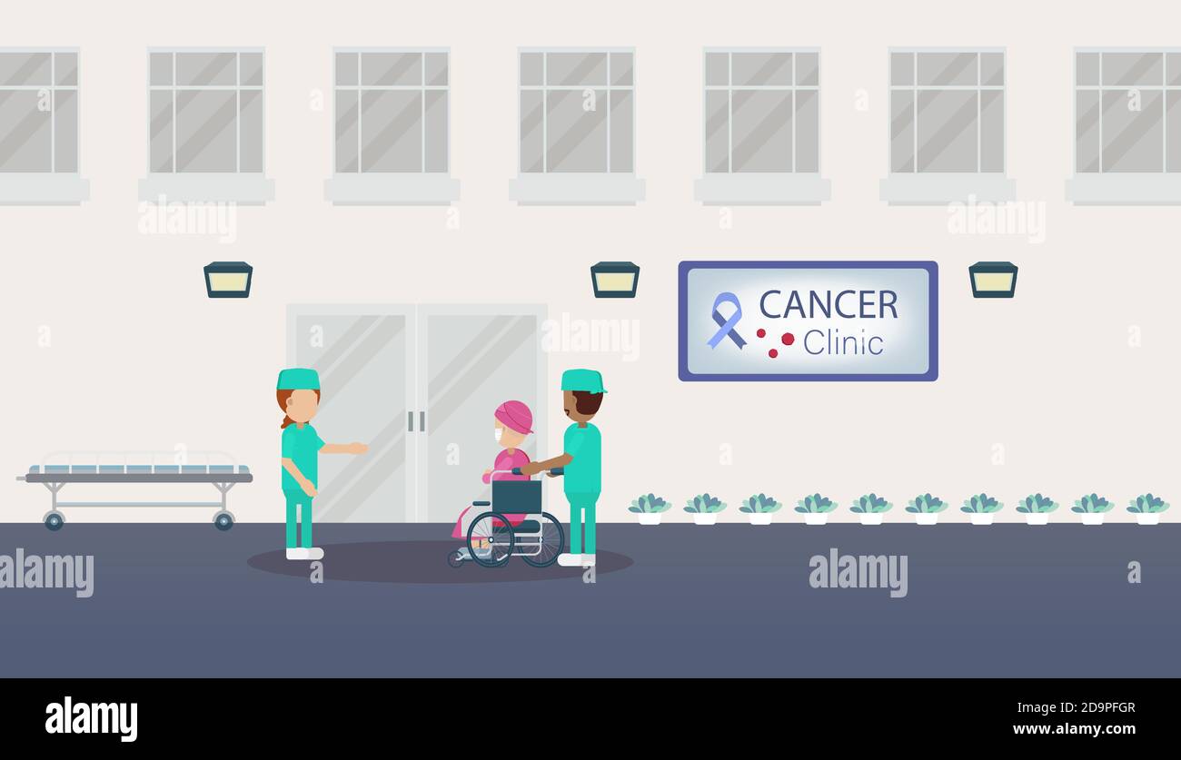 Cancer clinic with medical staff flat design vector illustration Stock ...