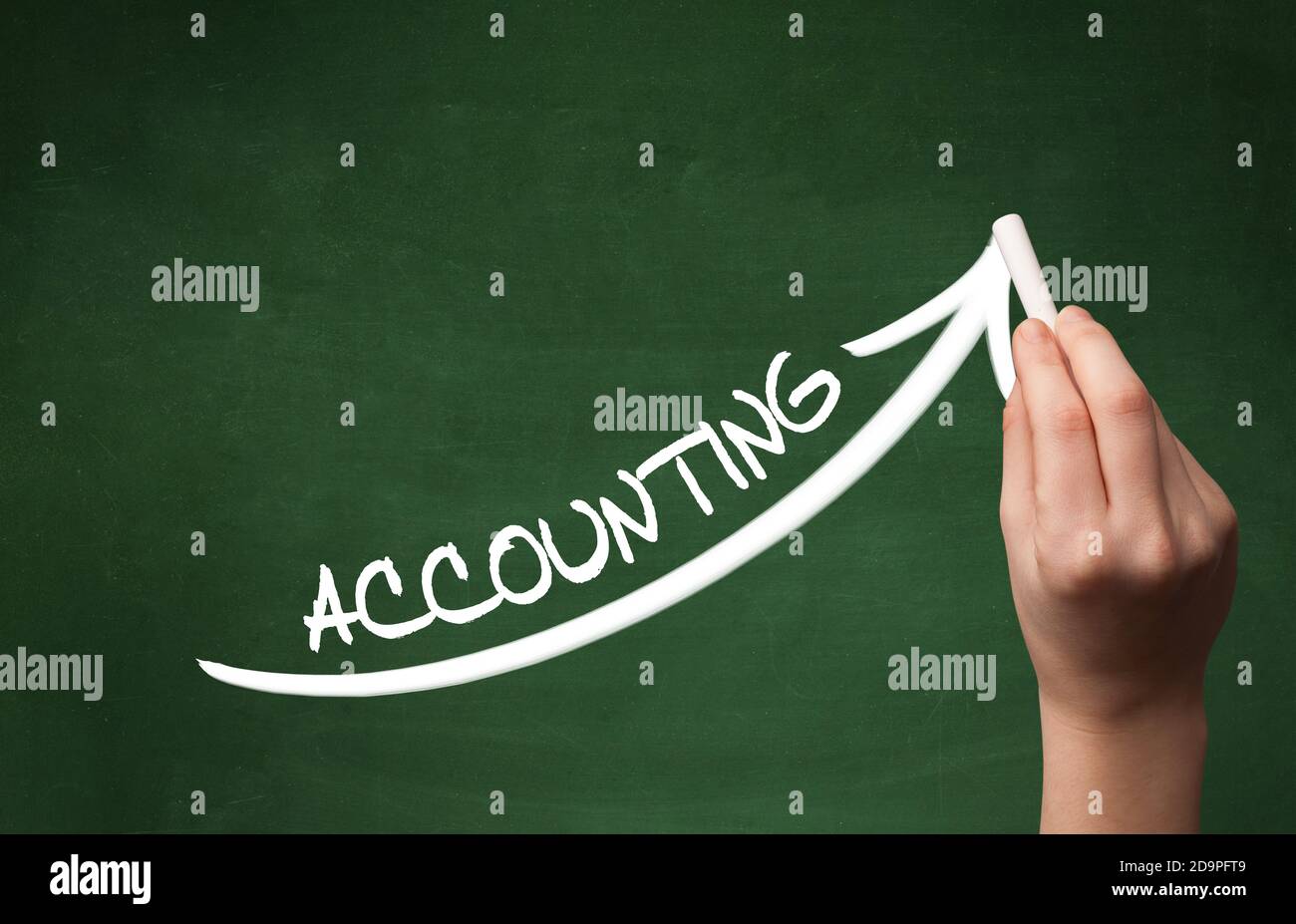 Hand drawing ACCOUNTING inscription with white chalk on blackboard ...