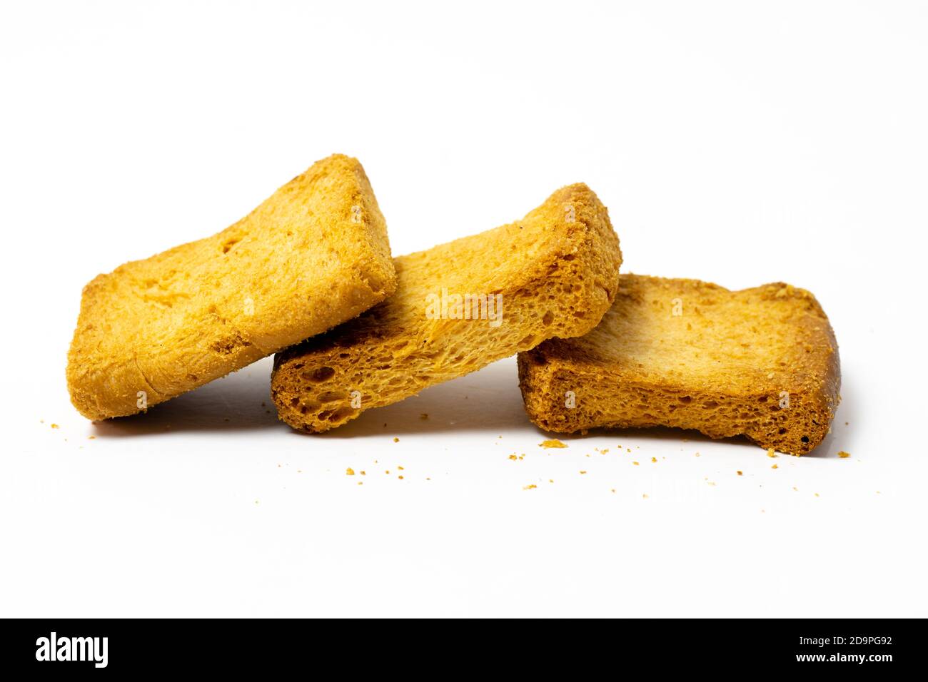 Stair of delicious toast biscuit or dried bread isolated on white ...