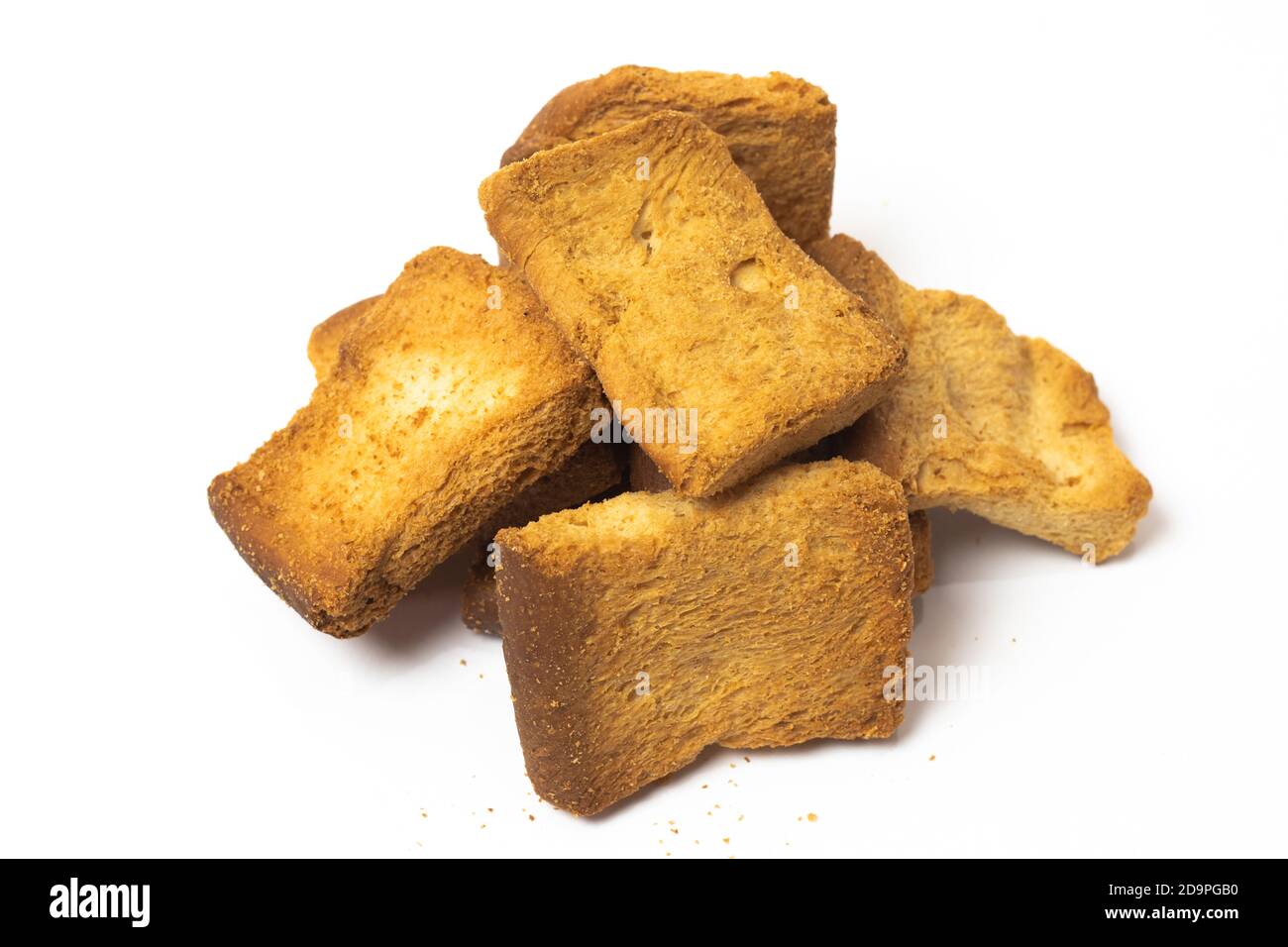 A pile of delicious toast biscuit isolated on white background Stock ...