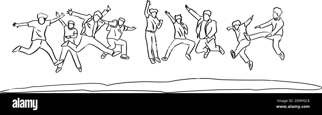 business people jumping together vector illustration sketch doodle hand ...