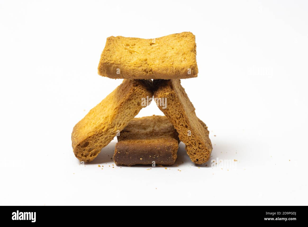 Pile of delicious toast biscuit isolated on white background Stock ...