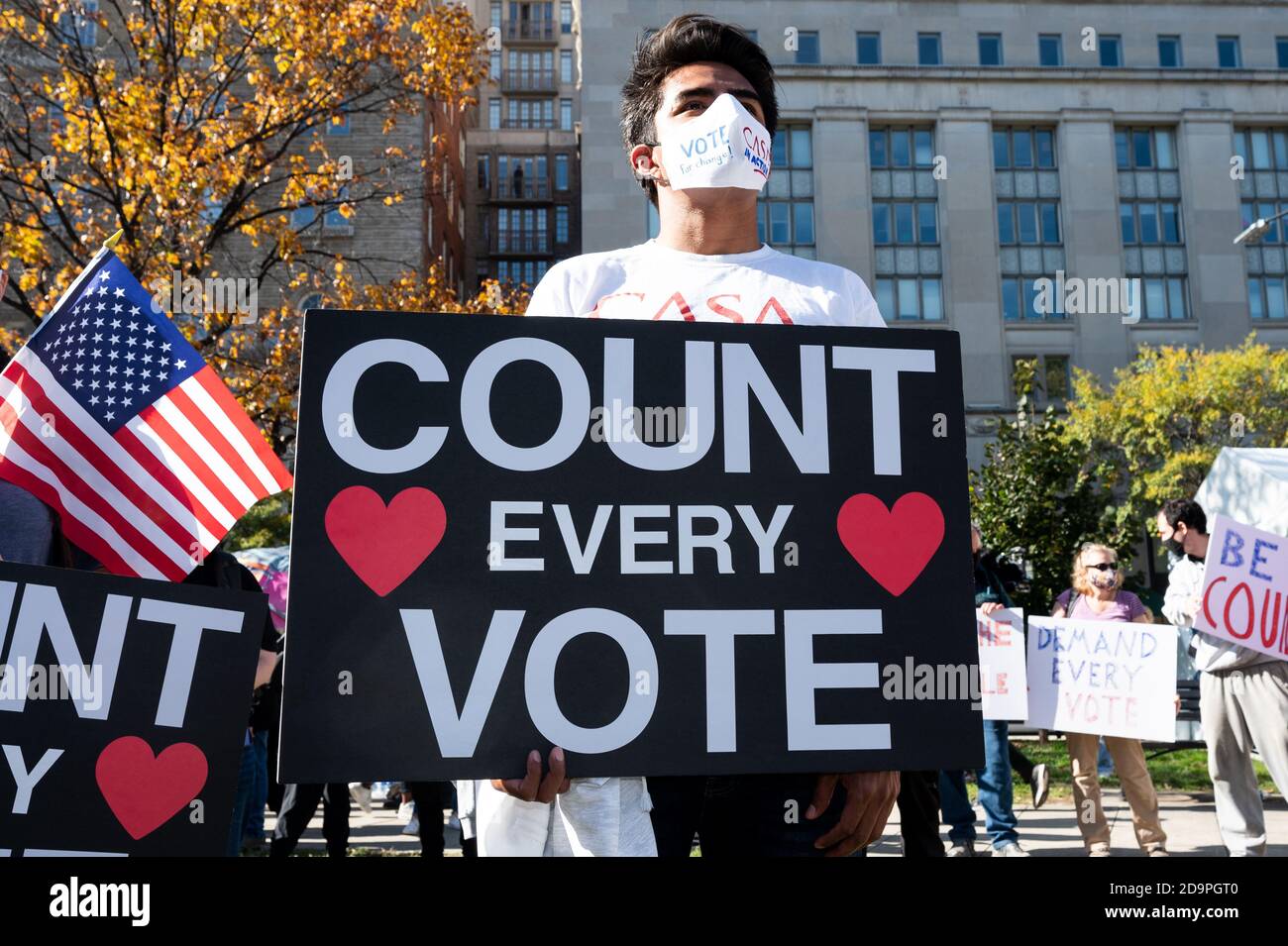 Washington, United States. 06th Nov, 2020. Protesters wearing face ...