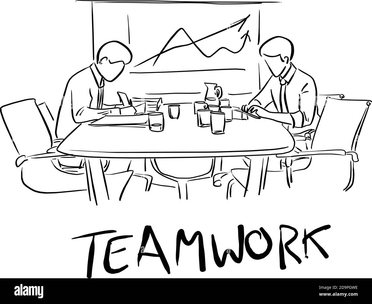 two businessmen working together on table with chart on the board ...