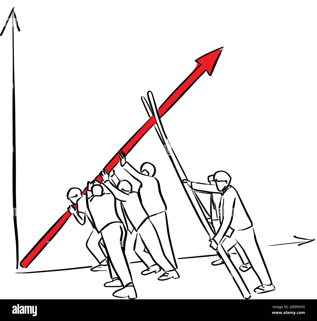 businesspeople help the red arrow chart up vector illustration sketch ...