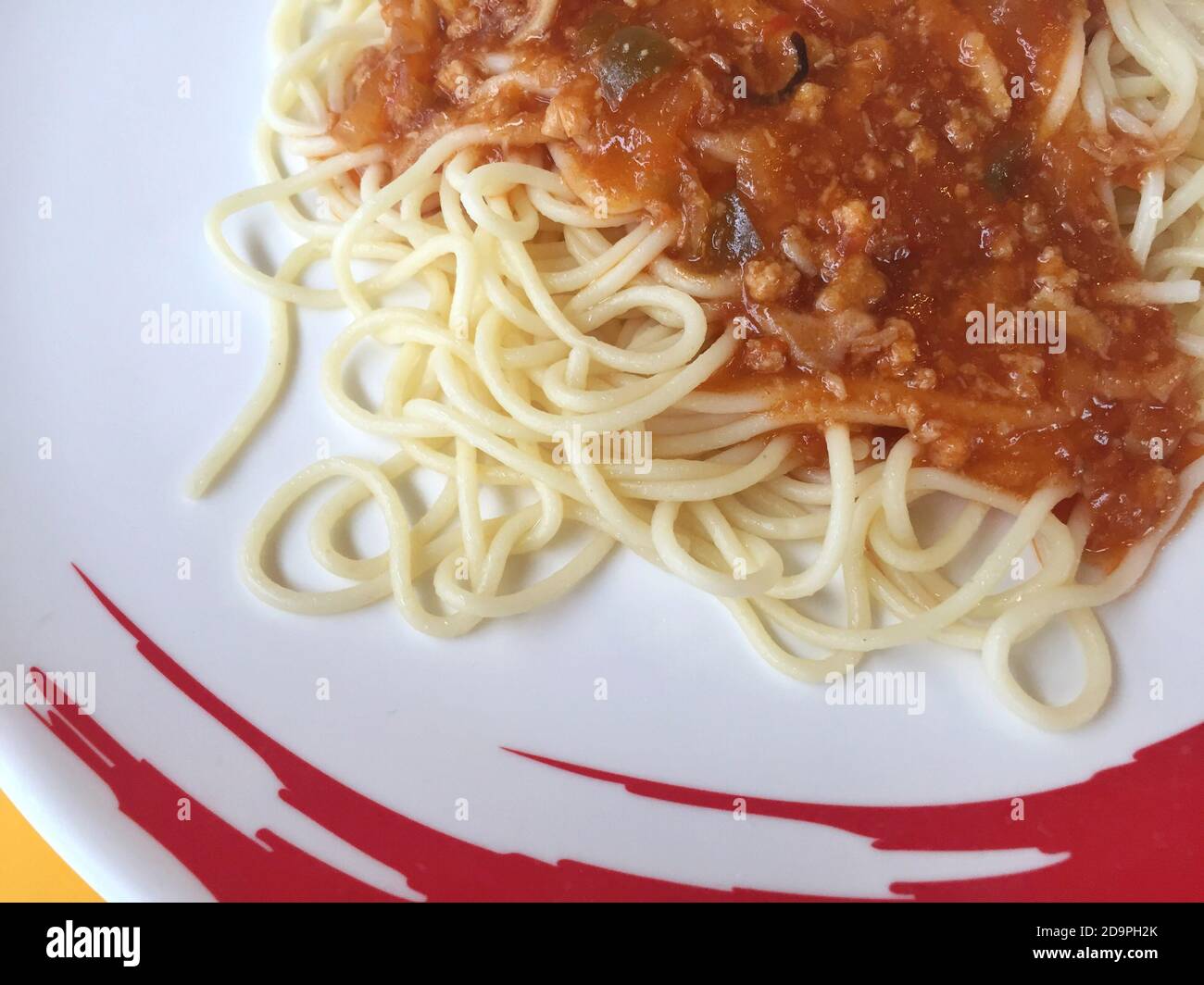 closeup spaghetti Bolognese with tomato sauce, copyspace Stock Photo ...