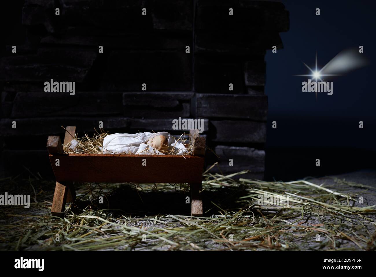 Birth of Jesus. Christmas nativity scene. Manager and star Stock Photo ...