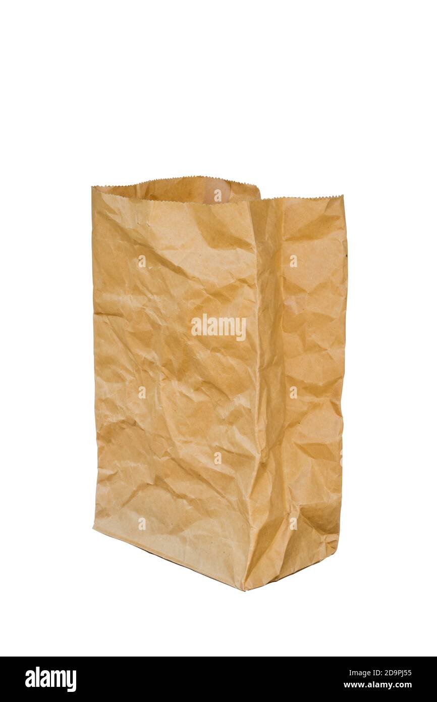 rumpled brown paper bag opened, Isolated on a White Background Stock ...