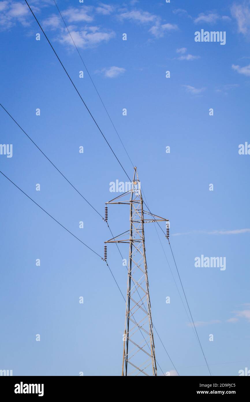 electrical post by the road with power line cables Stock Photo - Alamy