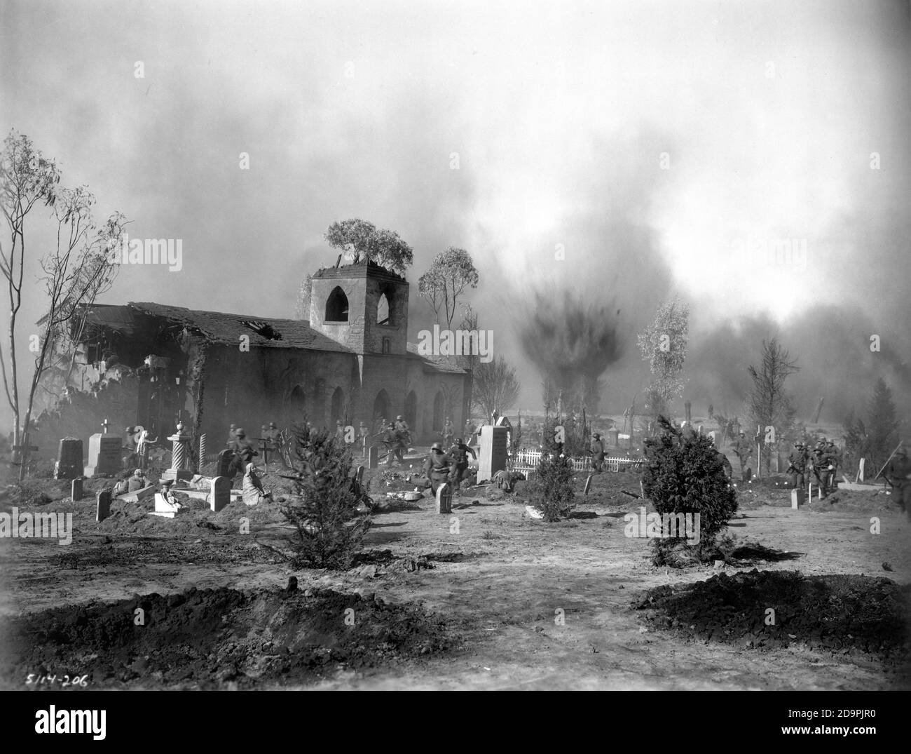Battle Scene of German Soldiers advancing through Graveyard of ...