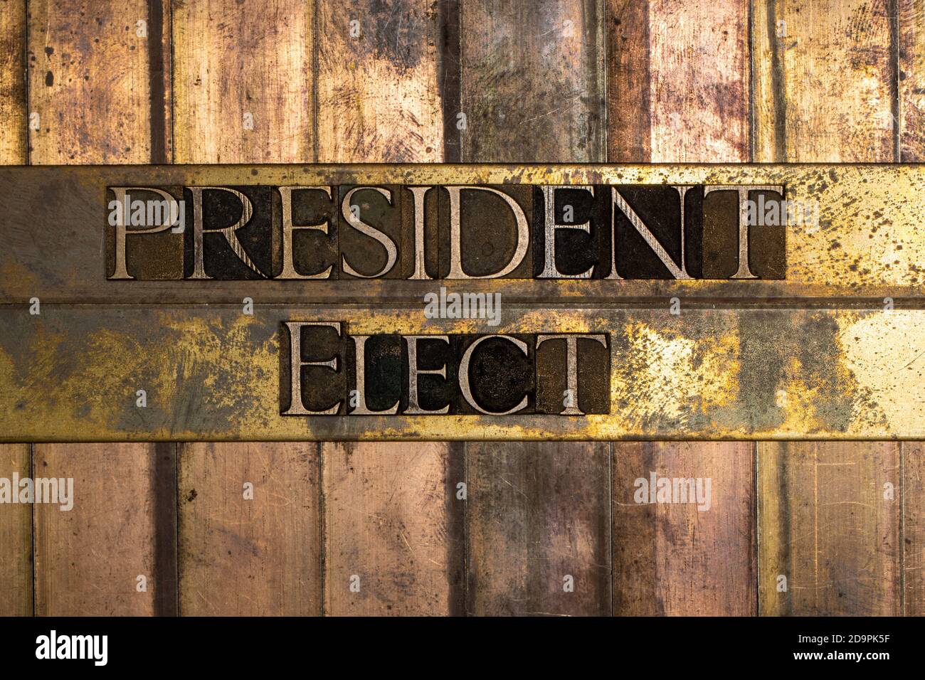 President Elect text message on textured grunge copper and vintage gold ...