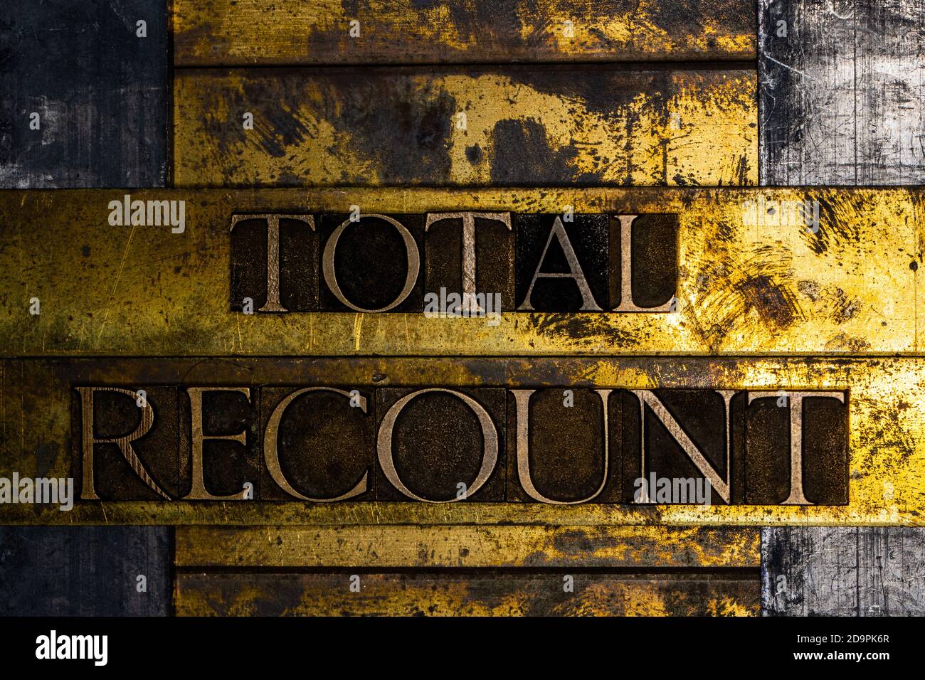 Total Recount text message on textured grunge copper and vintage gold ...