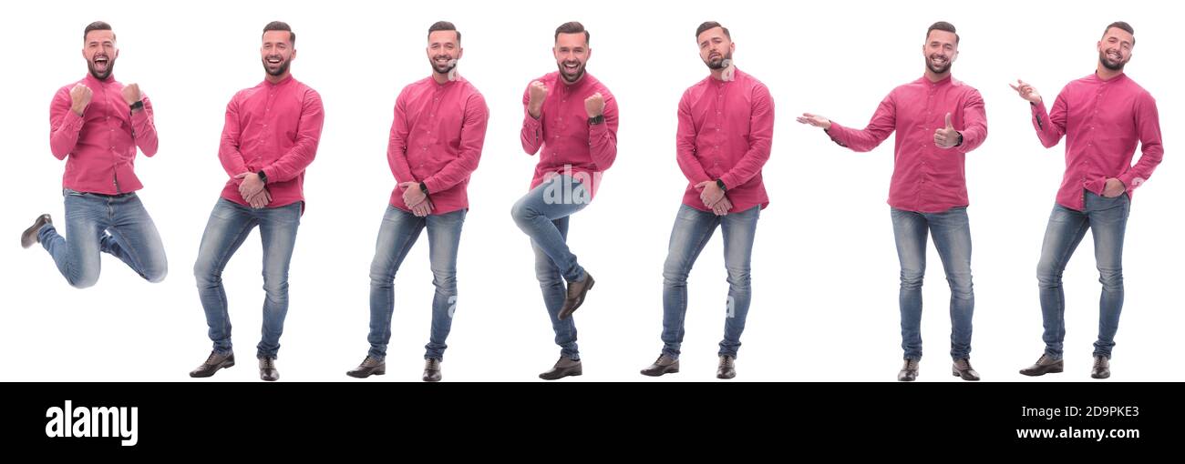collage of photos of a modern man in a red shirt Stock Photo - Alamy
