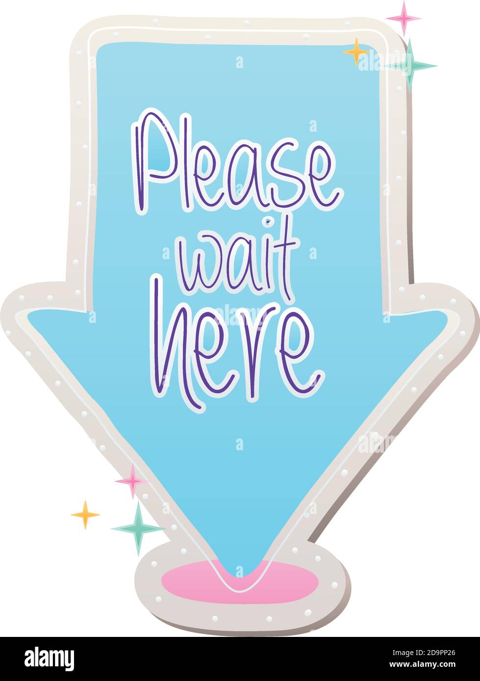 please wait here lettering covid19 pandemic stickers in arrow Stock ...