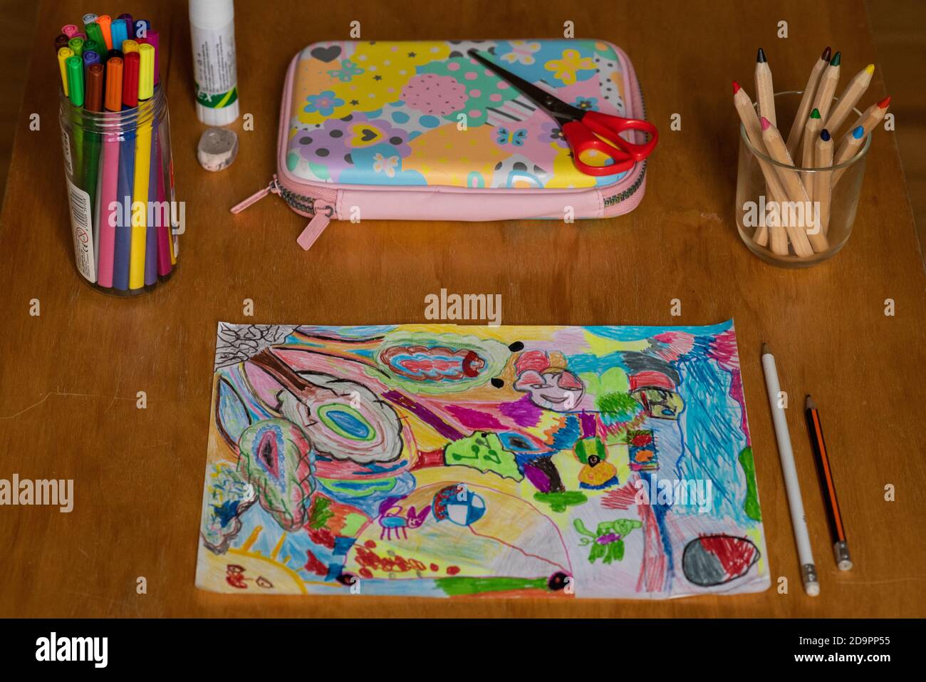 Drawing made by a child at home Stock Photo - Alamy