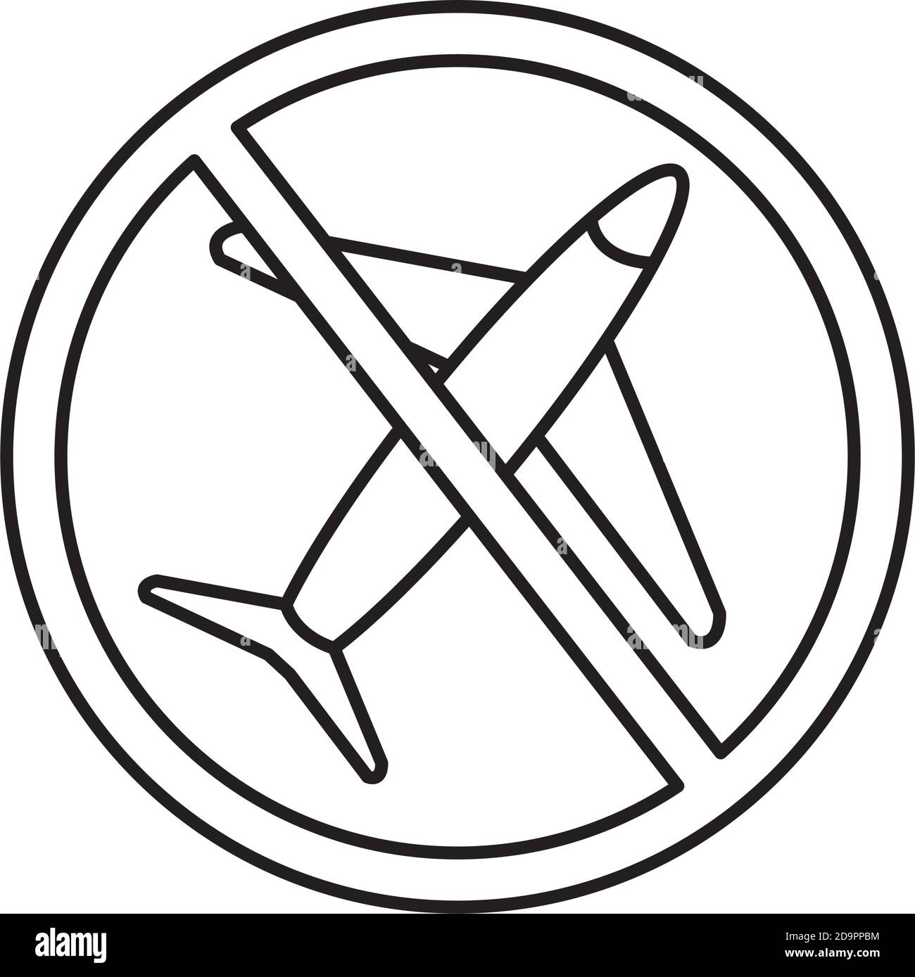 forbidden sign with airplane icon over white background, line style ...