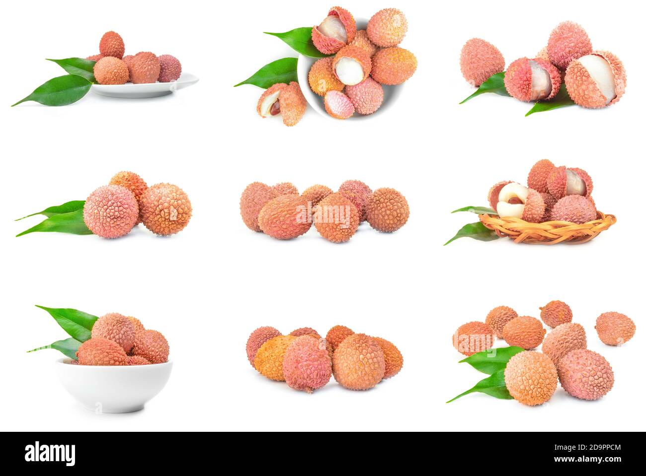 Group of lechee isolated over a white background Stock Photo - Alamy